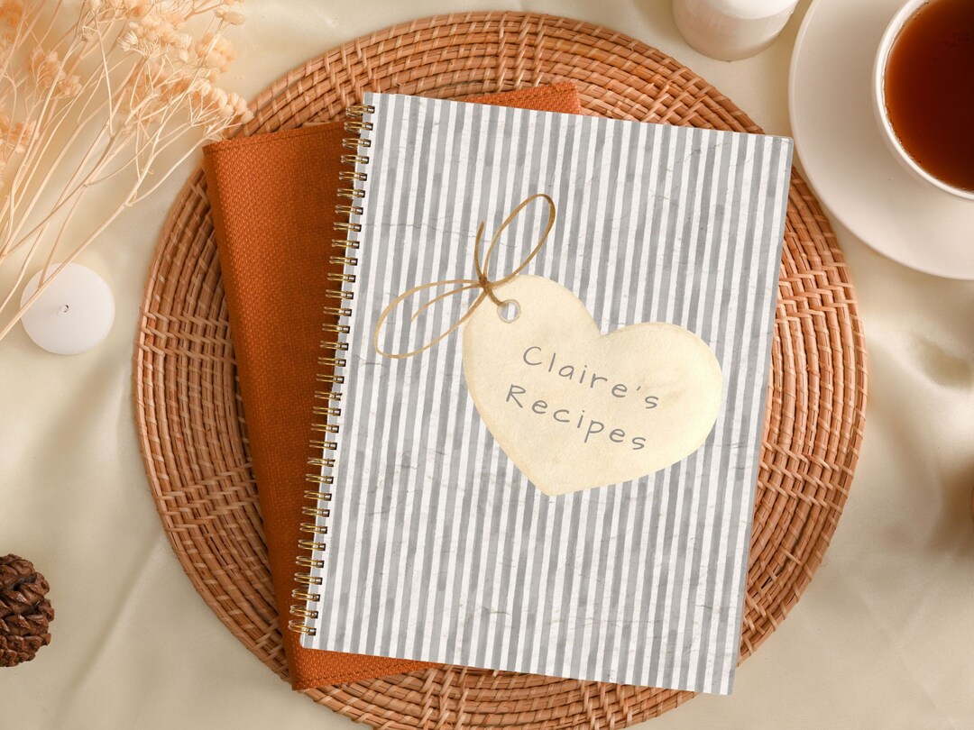 Custom Recipe Book, Farmhouse Cooking Journal, Stripes & Heart ...