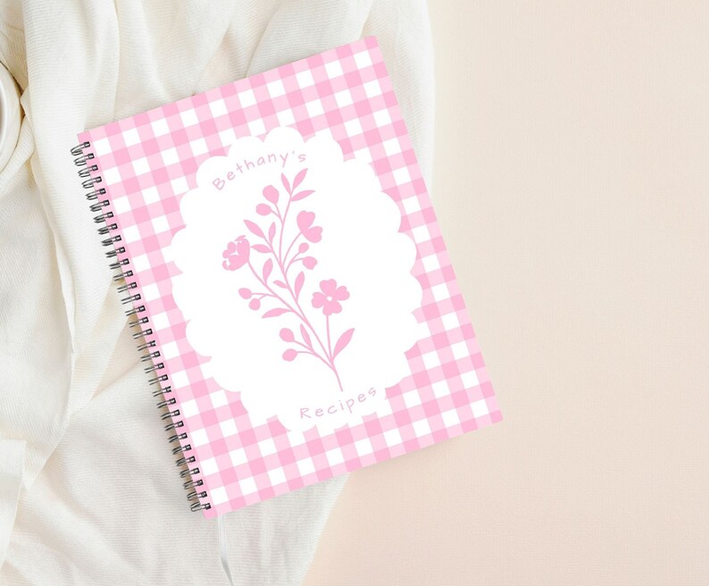 Personalized Recipe Book, Pink Gingham & Flowers, Custom Gift for Cook ...