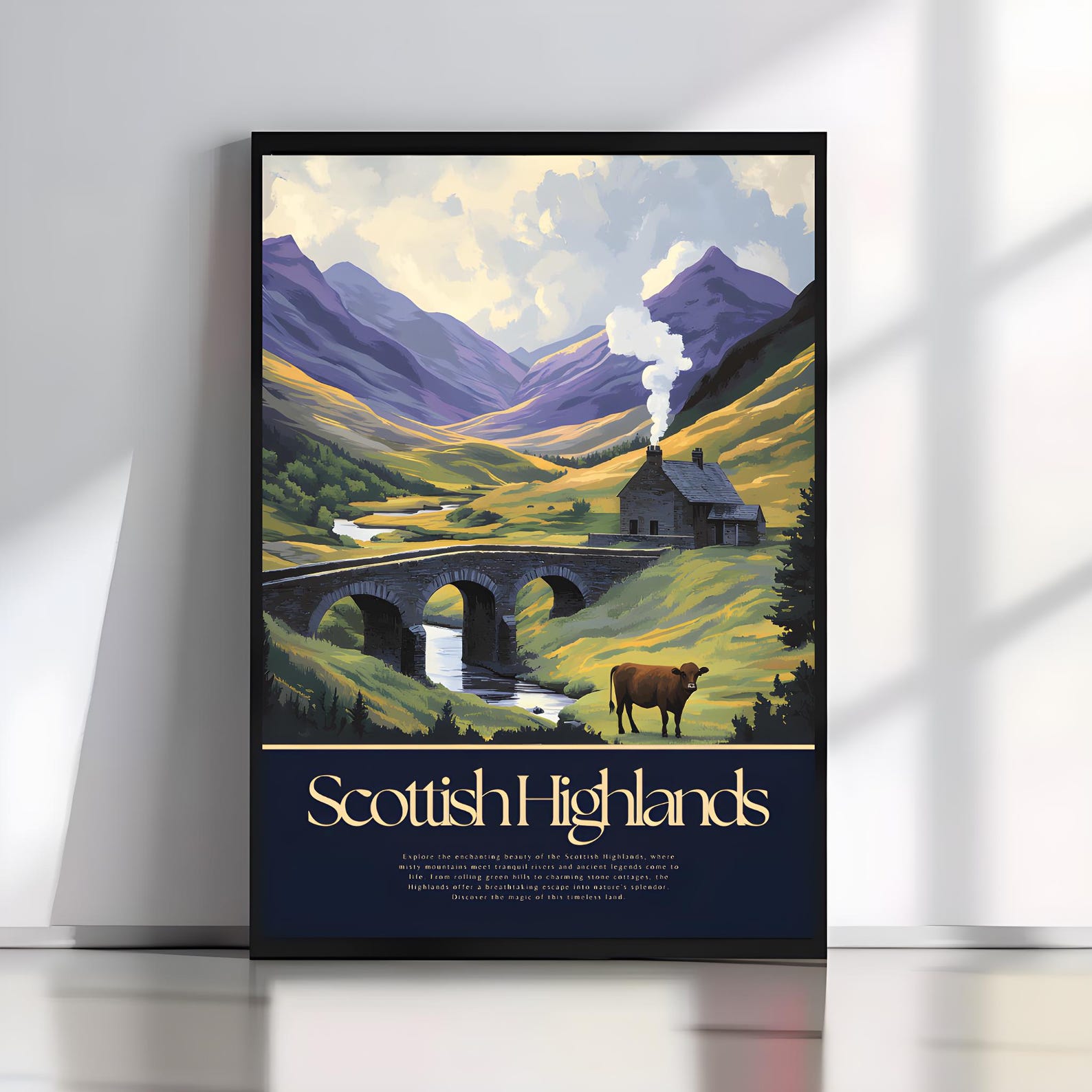 Vintage Highlands Poster Retro Wall Art of Scotland's Landscape, Stone ...