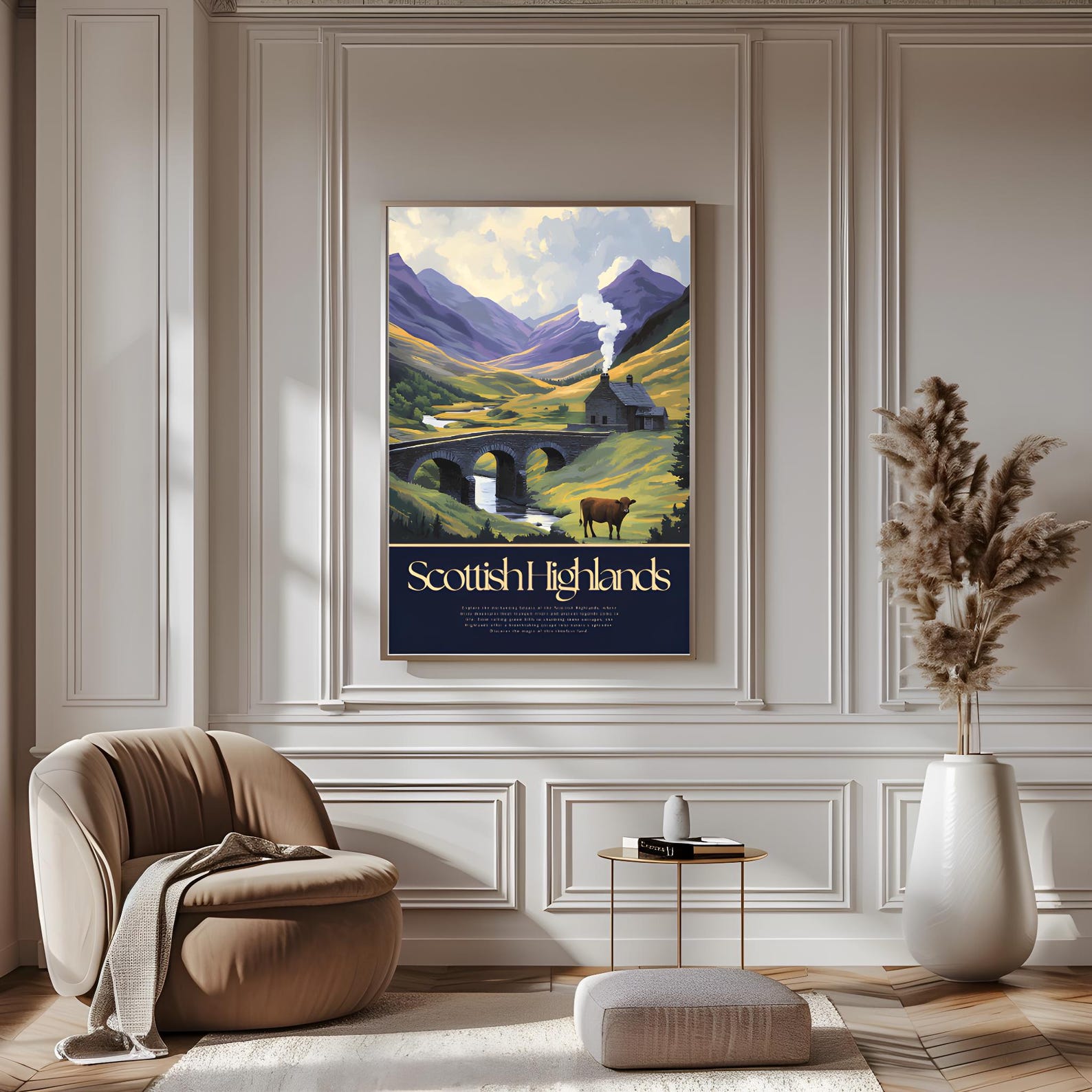 Vintage Highlands Poster Retro Wall Art of Scotland's Landscape, Stone ...