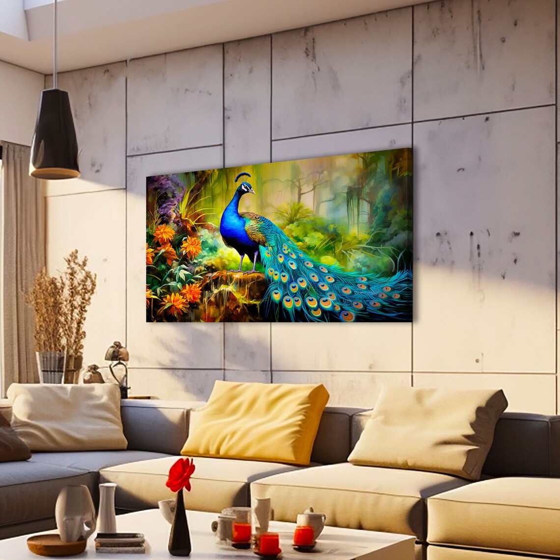 Colorful Peacock Wall Art Canvas Ready to Hang Wall Art for Home and ...