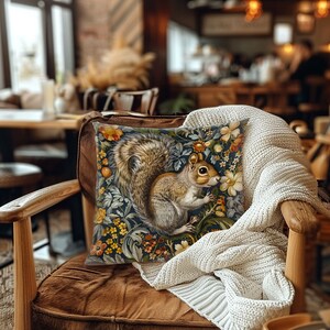 Enchanted Woodland Dream, William Morris Style Squirrel Throw Pillow ...