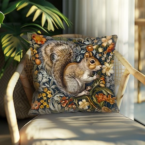Enchanted Woodland Dream, William Morris Style Squirrel Throw Pillow ...