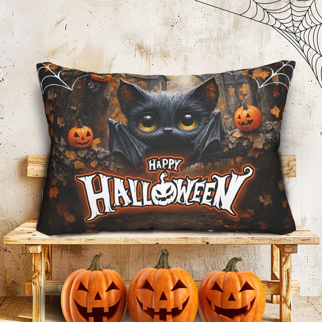 Enchanted Halloween Bat Lumbar Pillow and Cover Cute Decor With Big ...