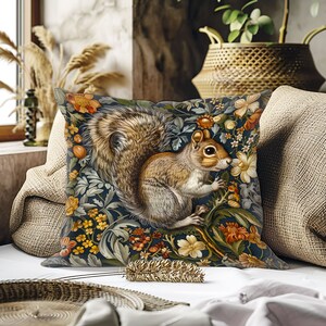 Enchanted Woodland Dream, William Morris Style Squirrel Throw Pillow ...