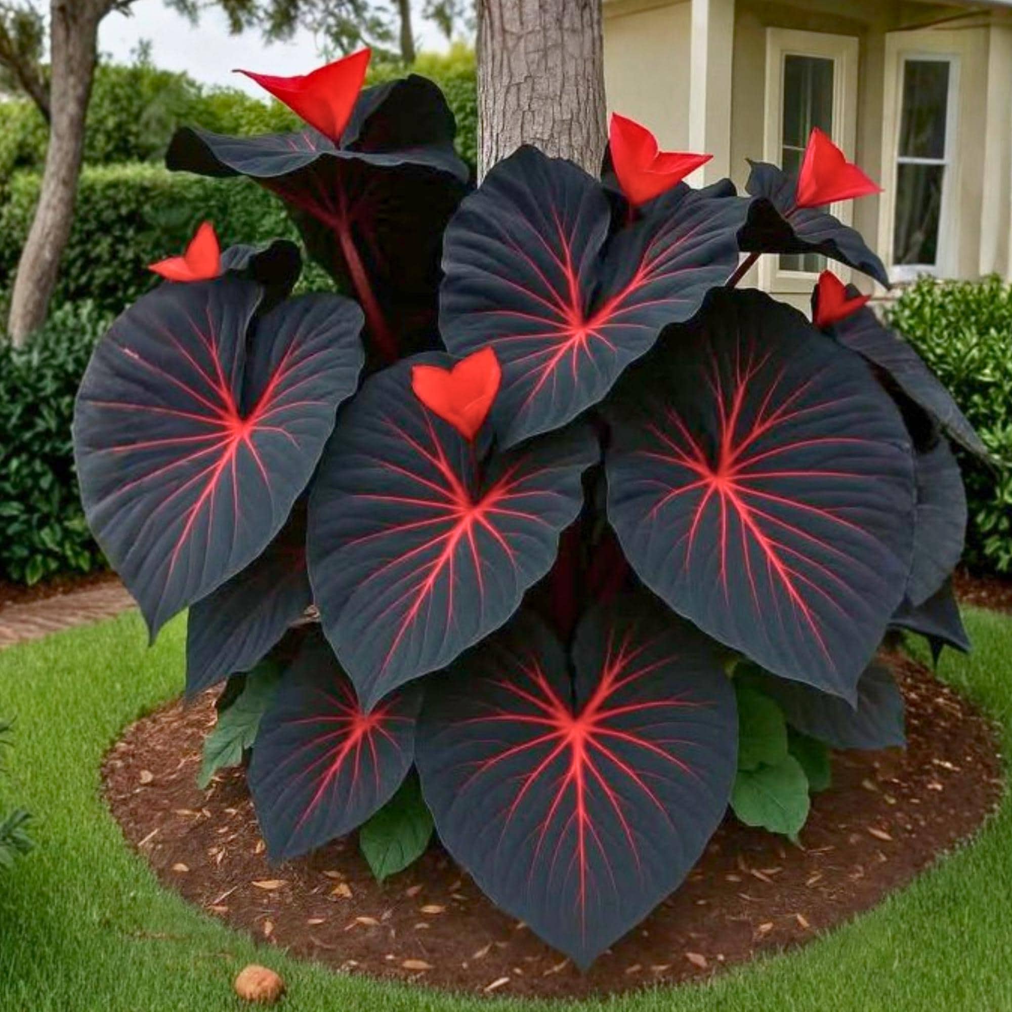 100 Variegated Red & Black Caladium Seeds | Evergreen Ornamental ...