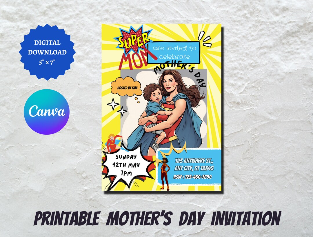 Printable Mother's Day Invitation Card, Editable Canva Template Invite ...