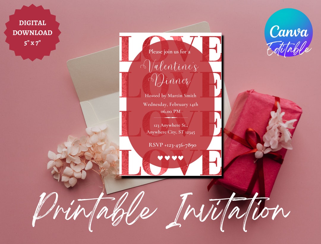Printable Valentine Invitation Card Editable Template Canva Galantine ...