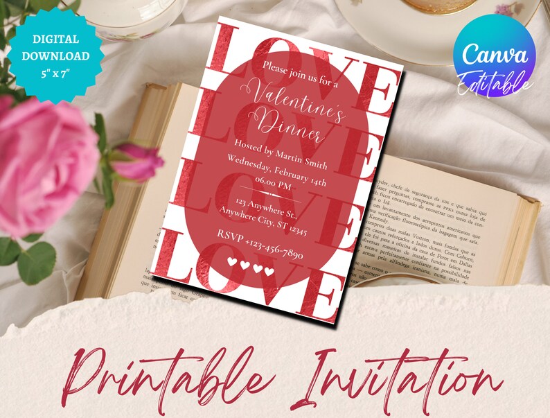 Printable Valentine Invitation Card Editable Template Canva Galantine ...