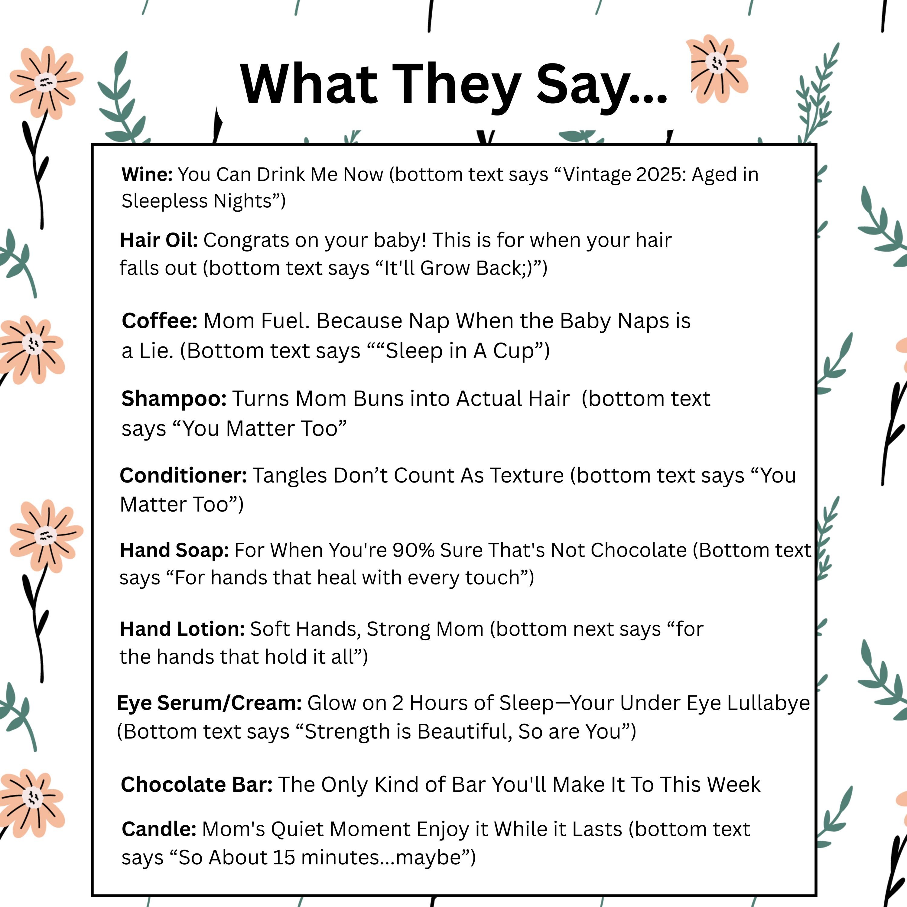 New Mom Care Package Printable Labels, DIY Gift Set & Baby Shower ...