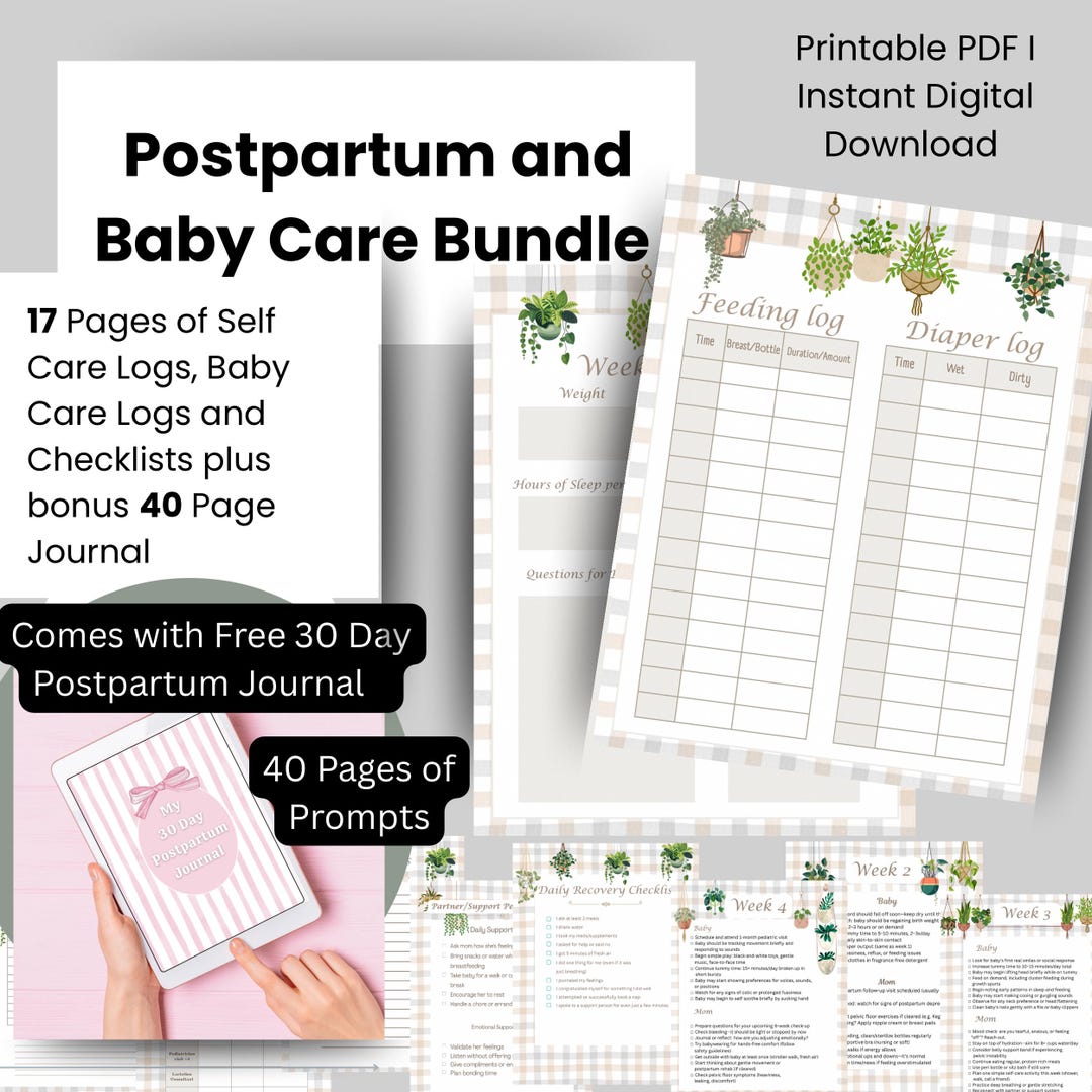 Postpartum Printable Bundle for Self Care and Baby Care I Postpartum ...