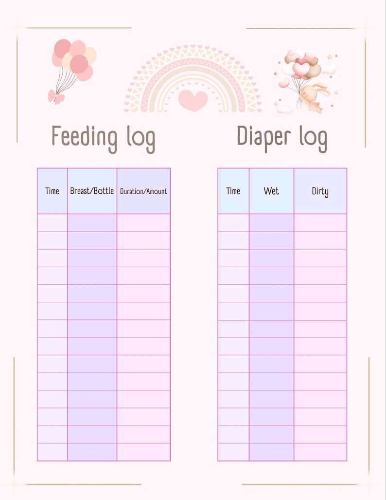 Printable Breastfeeding Log and Diaper Tracker Sheet - Etsy Canada