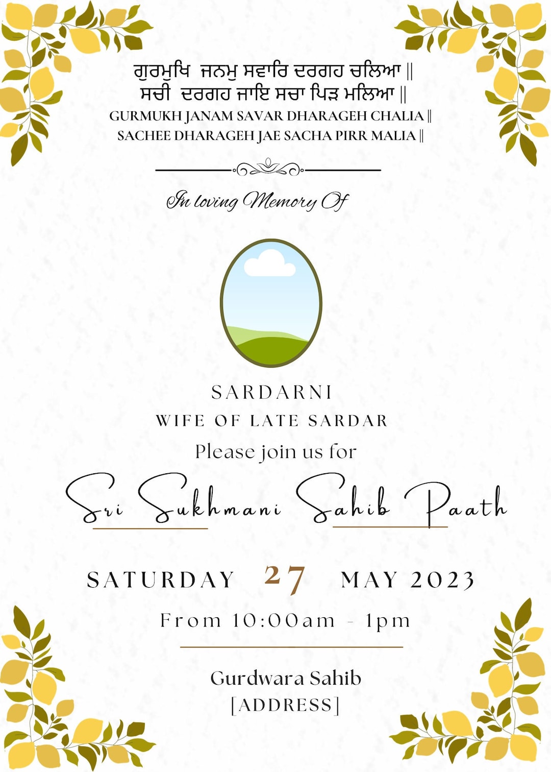 Sikh Funeral Invite, Digital Punjabi Invitation, Memorial Service ...