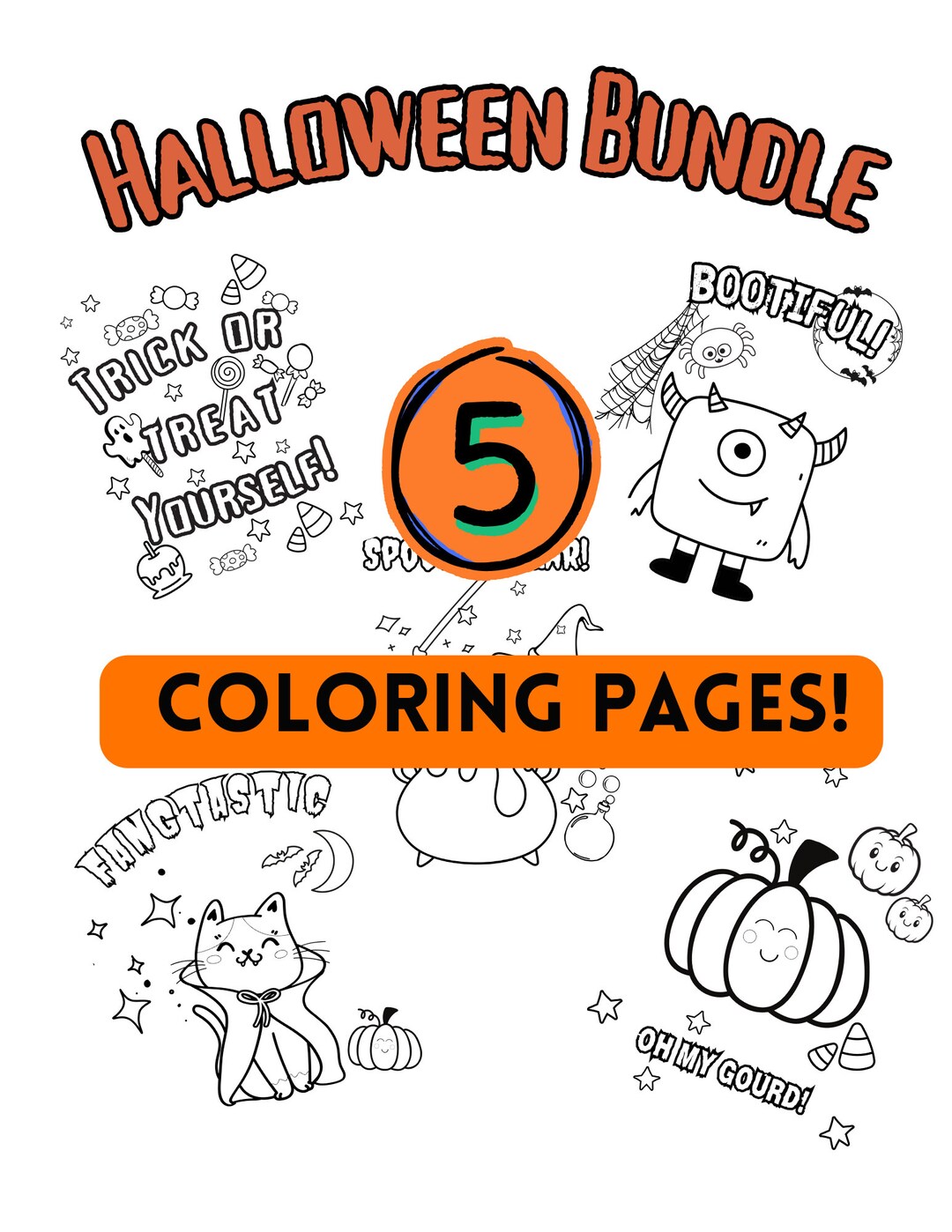 Printable Halloween Coloring Page Bundle - Etsy