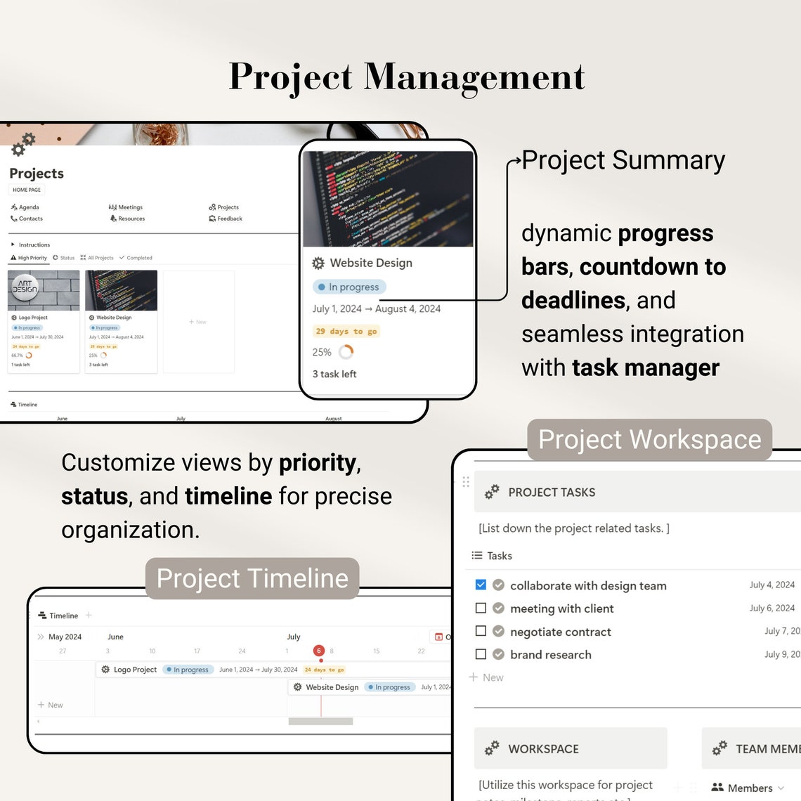 Notion Work Planner Template: Daily Task & Project Management (digital ...