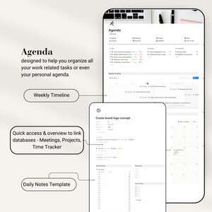 Notion Work Planner Digital Project Management Notion Template Minimalist Notion Task ...