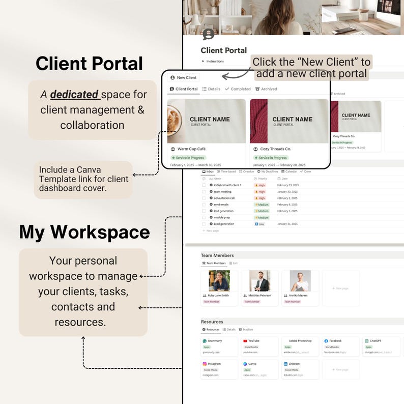 Notion Client Portal Business Dashboard CRM Project Management for Freelancer Virtual Assistant ...