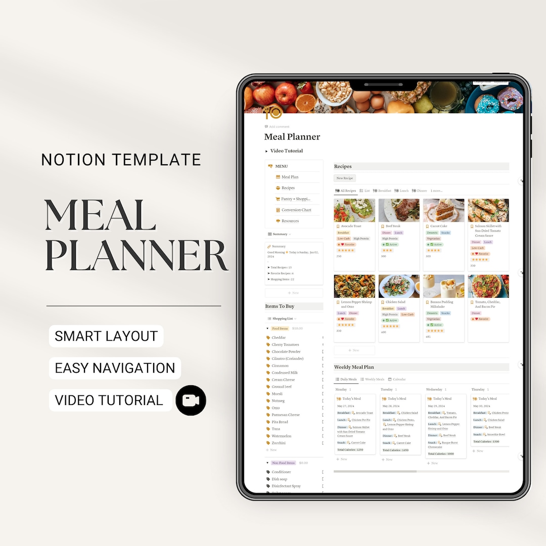 Notion Meal Planner Template: Recipe & Grocery List (digital Download ...