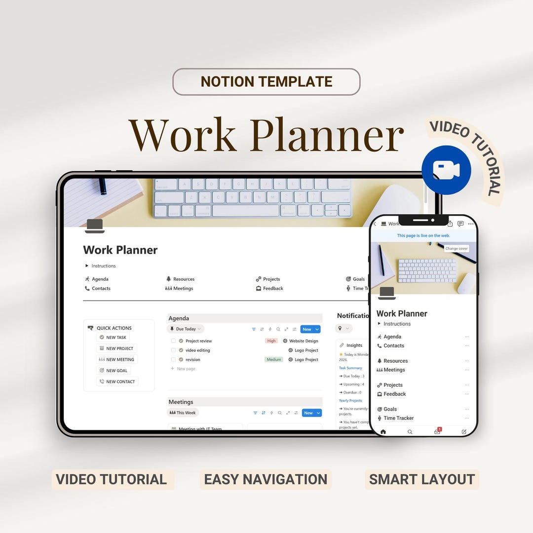 Notion Work Planner Template: Daily Task & Project Management (digital ...