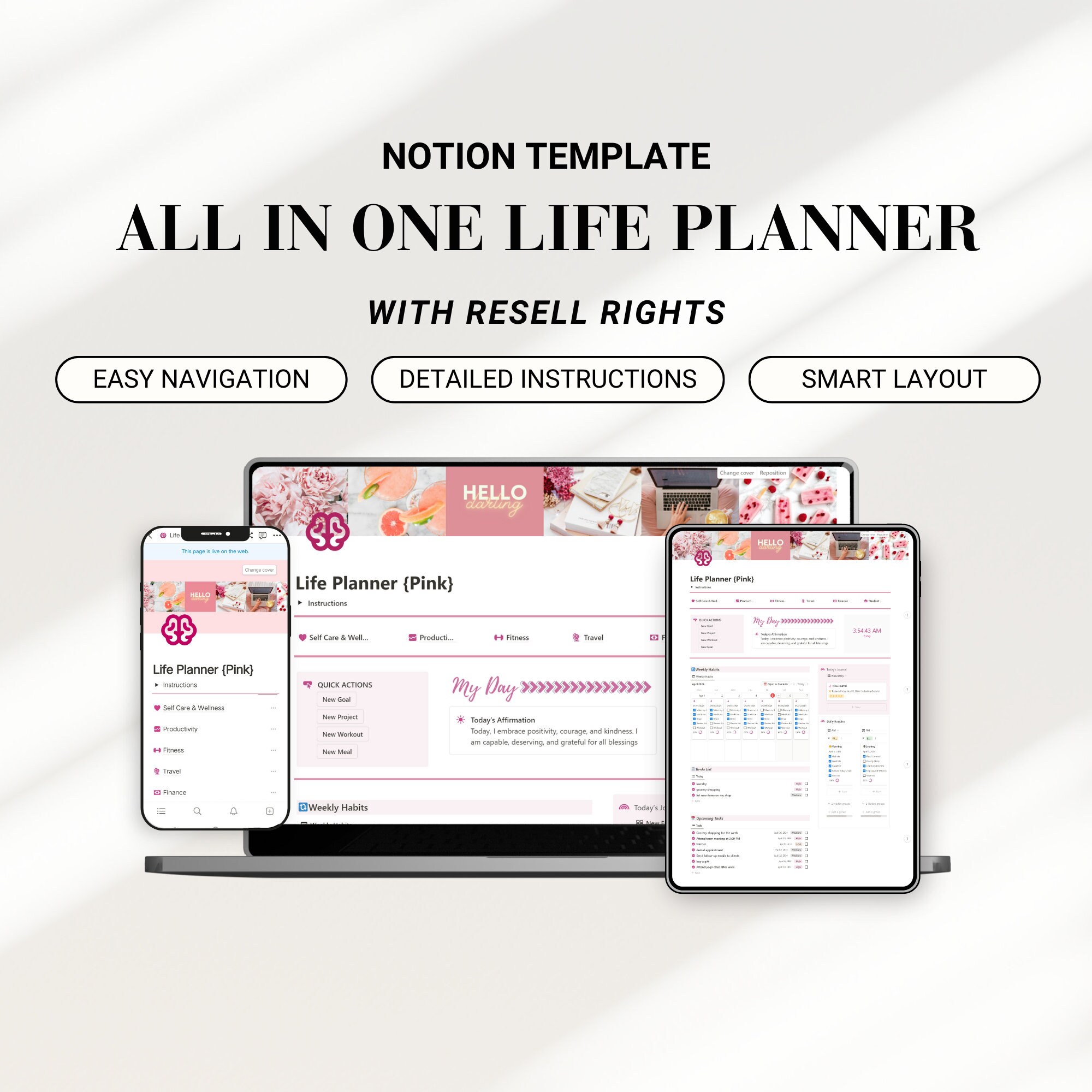PLR All in One Notion Template Ultimate Life Planner PLR Notion Second Brain GTD Notion ...