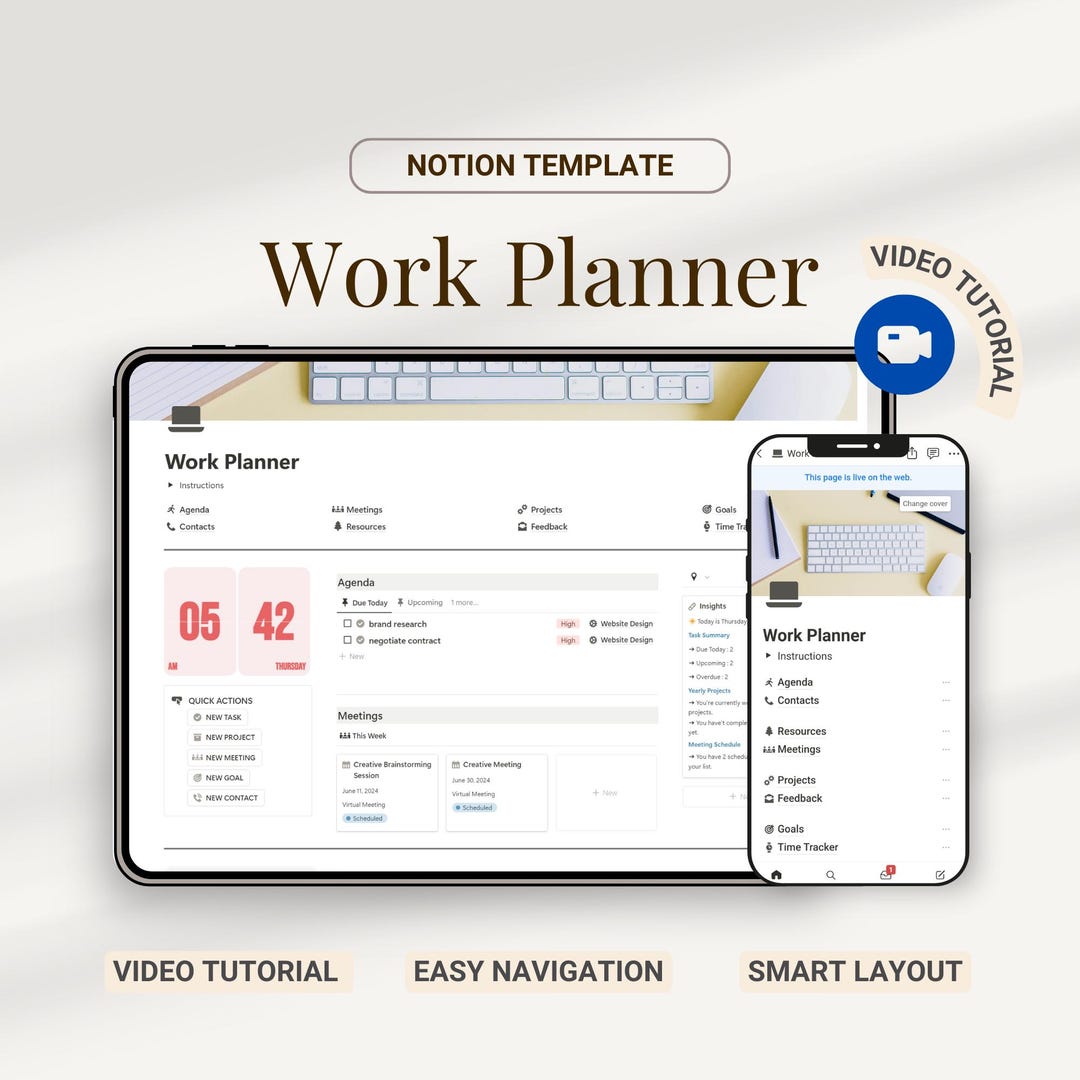Notion Work Planner Template: Daily Task & Project Management (digital ...
