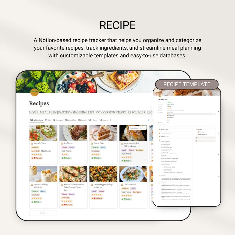 Notion Meal Planner Template: Recipe & Grocery List (digital Download ...