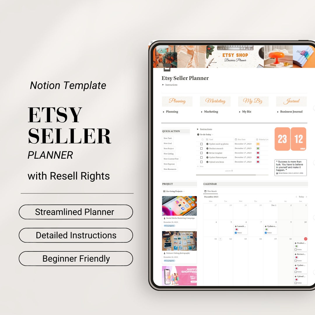 Etsy Seller Planner Notion Template: PLR Resell Rights (digital) - Etsy