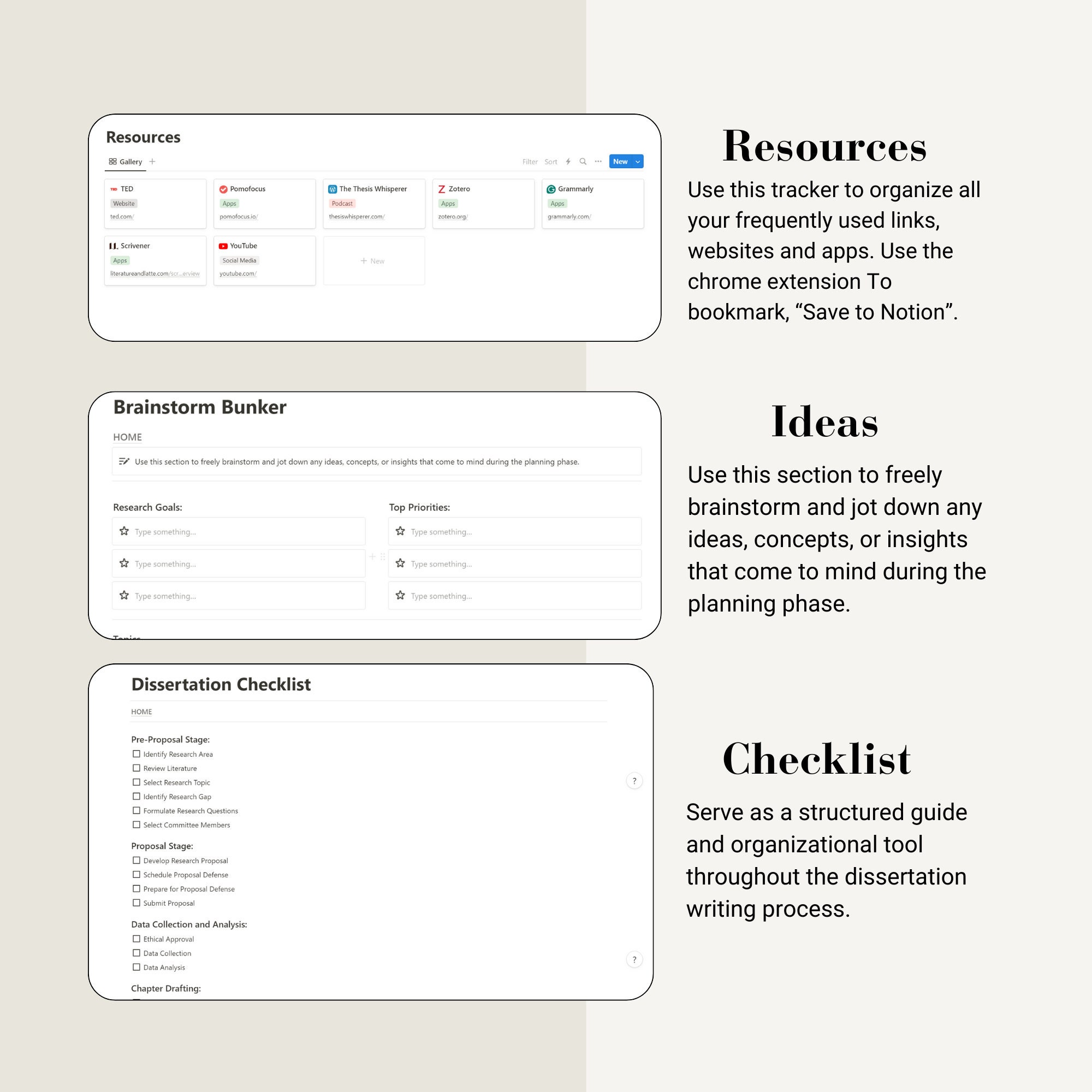 Dissertation Notion Planner: Phd Student Thesis Template (digital ...