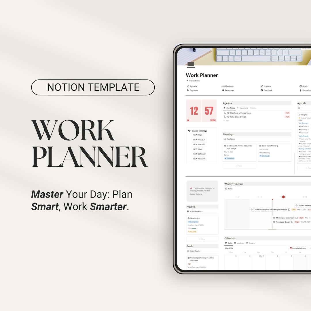 Notion Work Planner Digital Project Management Notion Template ...