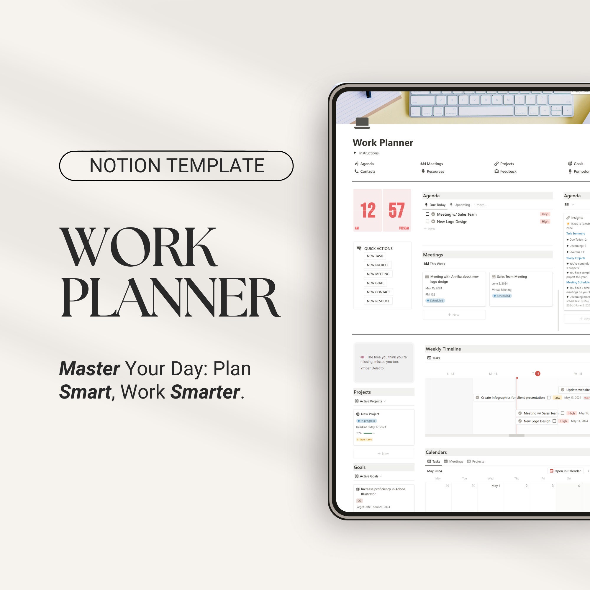 Notion Work Planner Digital Project Management Notion Template ...