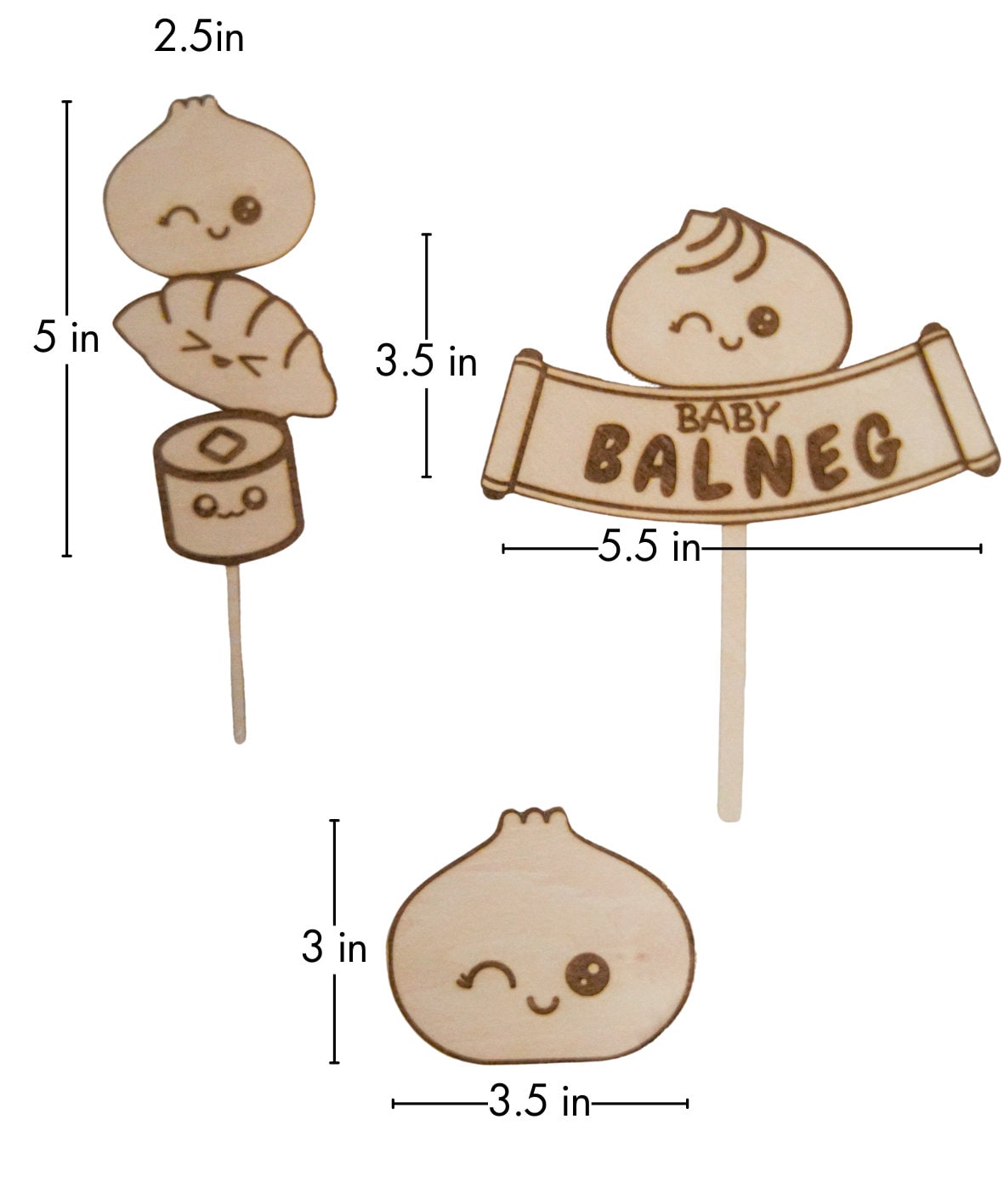 Cute Dumpling Cake Topper/ Wooden Simple Rustic Natural Decor / Bao ...