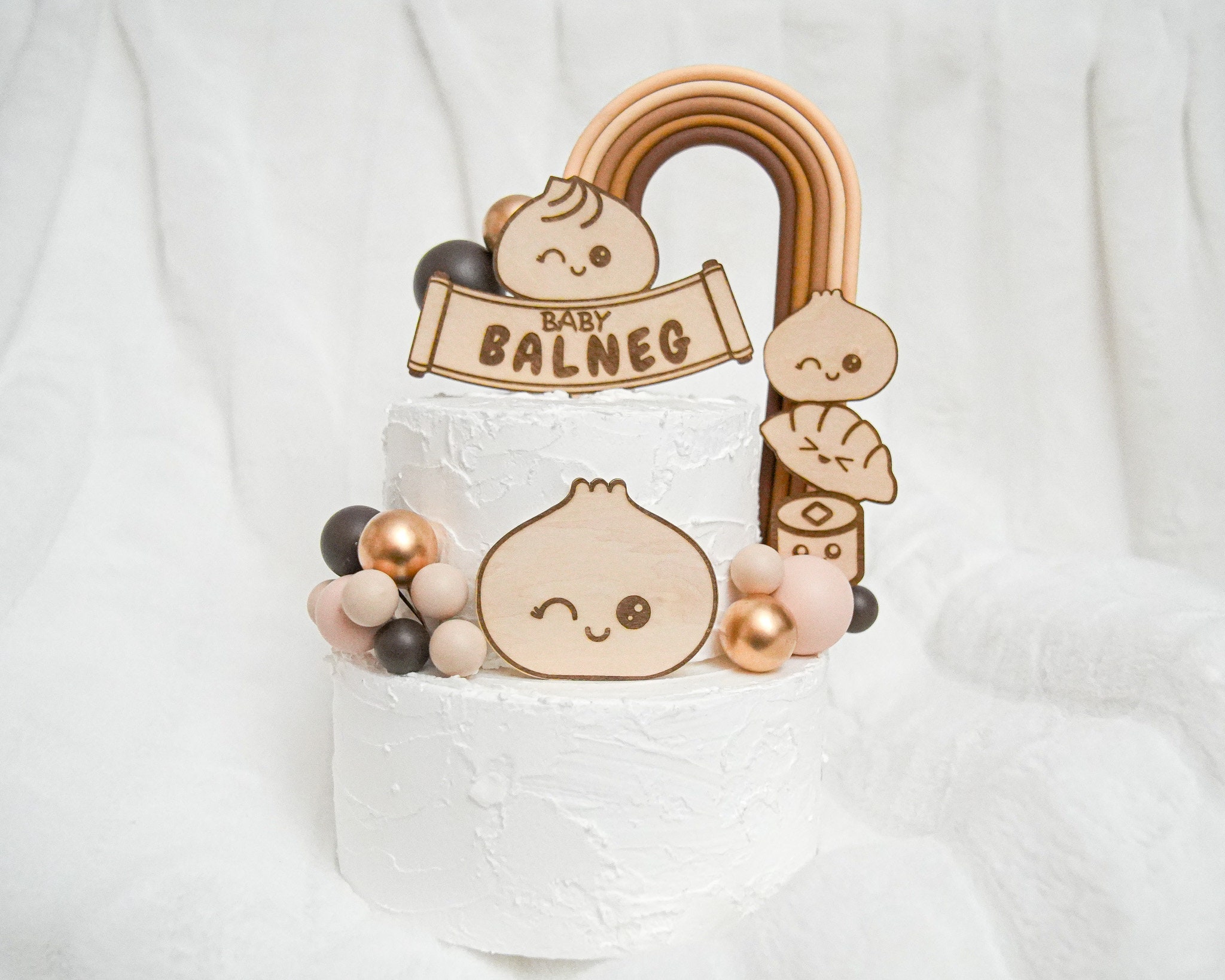 Cute Dumpling Cake Topper/ Wooden Simple Rustic Natural Decor / Bao ...