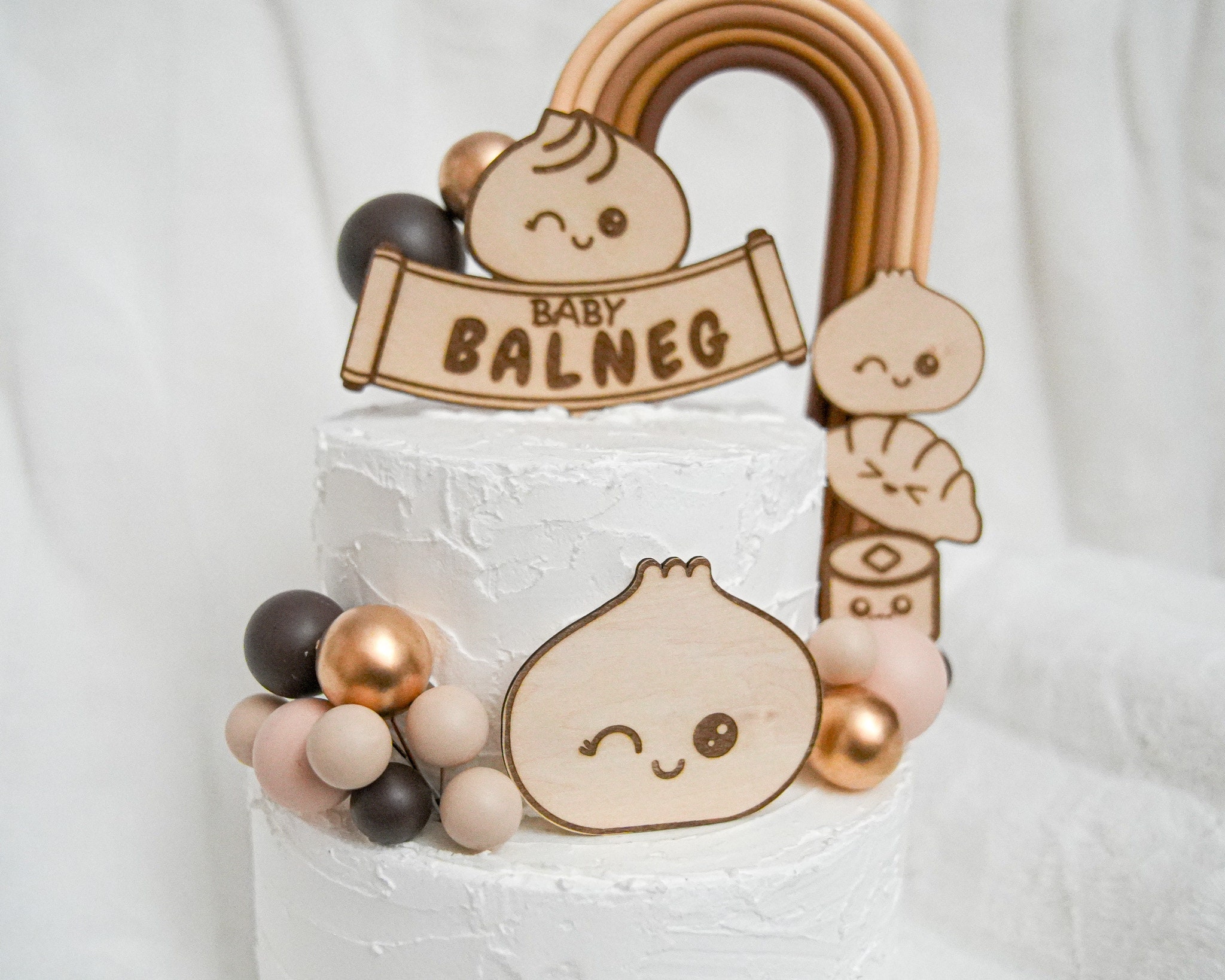 Cute Dumpling Cake Topper/ Wooden Simple Rustic Natural Decor / Bao ...