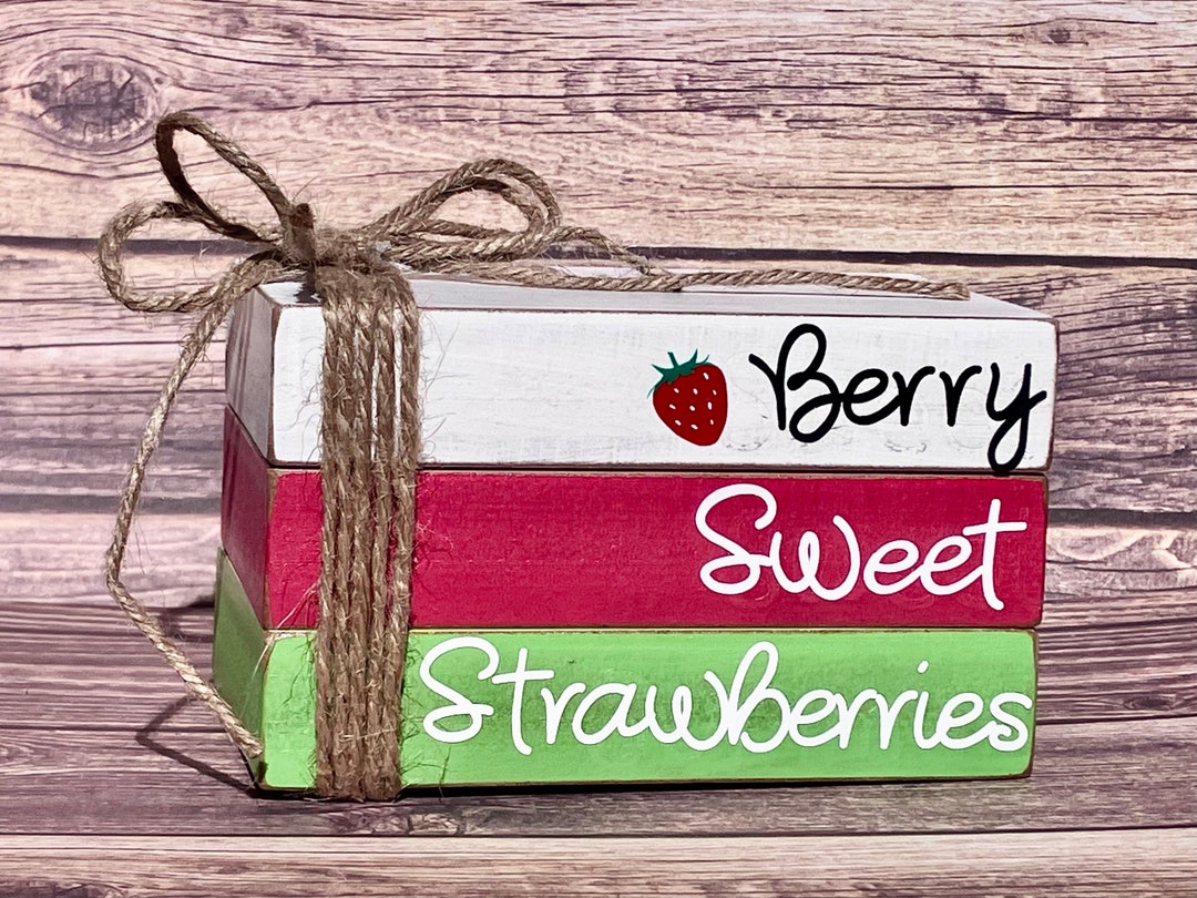 Strawberry Book Stack, Summer Decor, Wood Book Stack, Decorative Books ...