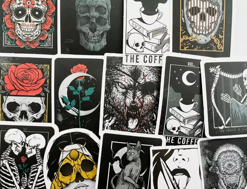 Gothic Black and White Cool Laptop Stickers Dark Skull Tattoo Goth ...