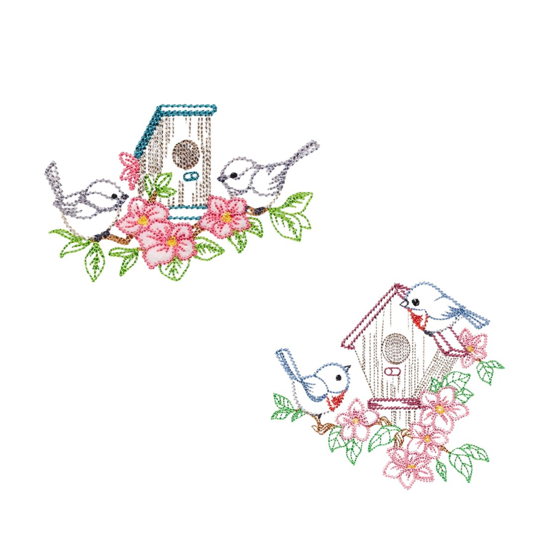 Bird and Birdhouse Machine Embroidery Files, Delicate Floral and ...