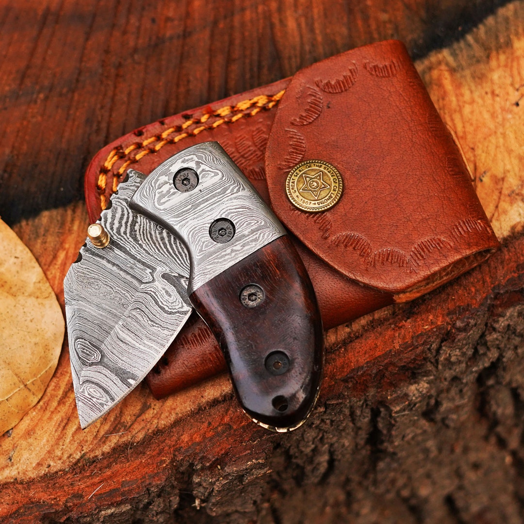 5.5" Mini Pocket Folding Knife EDC Hand Made Damascus Steel Blade ...