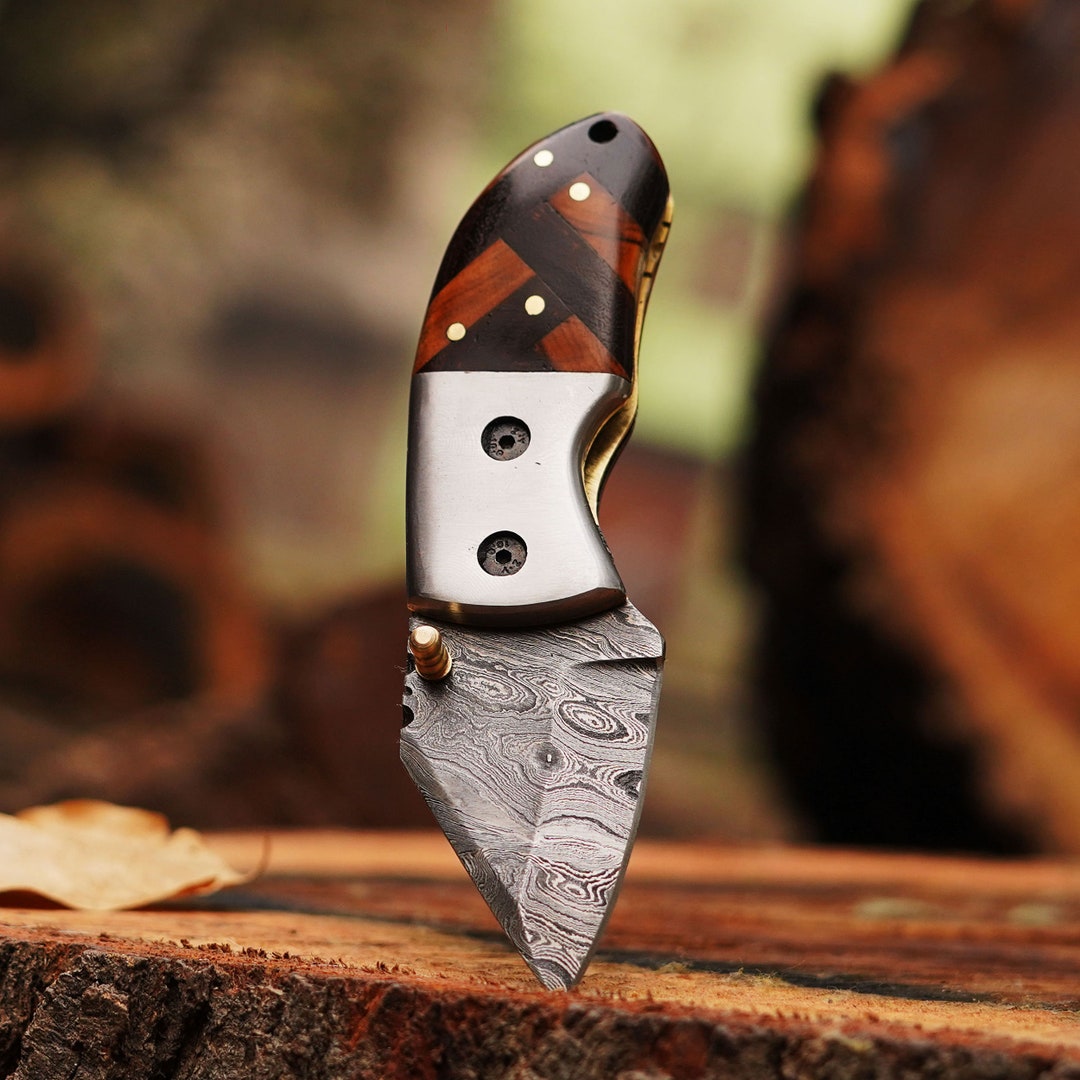 Mini Hand Forged Pocket Knives - 5.5" Folding Knife With Leather Sheath ...