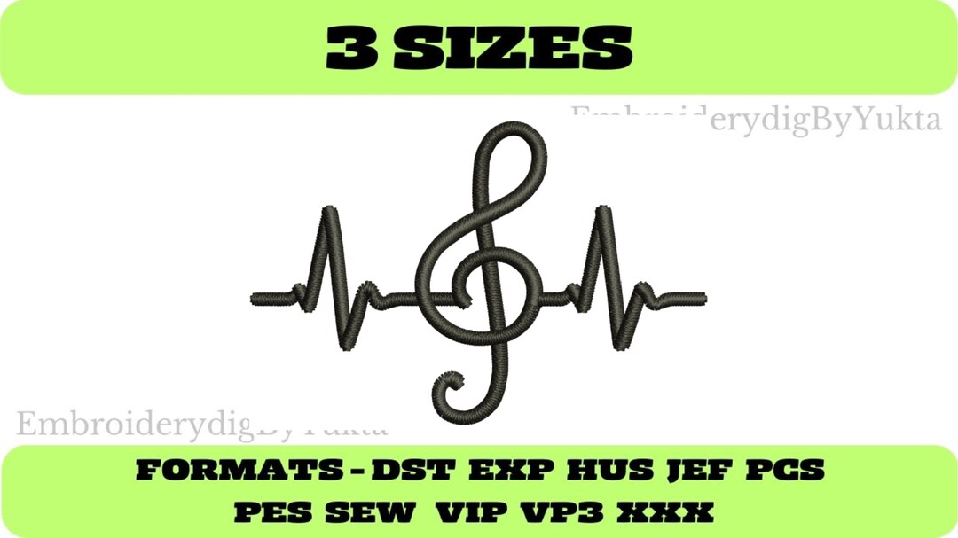 Treble Clef Heartbeat Embroidery Design, Treble Clef Heartbeat Pes File ...