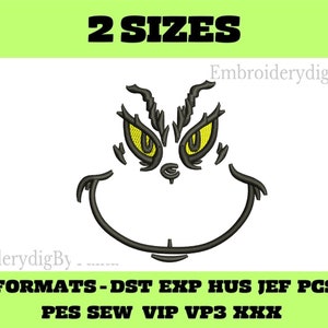 Grinch Face Embroidery Design | Grinch Face Dst File | Grinch Face Jef ...