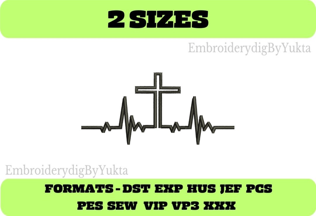 Christian Cross Heartbeat Embroidery Design, Christian Cross Heartbeat ...
