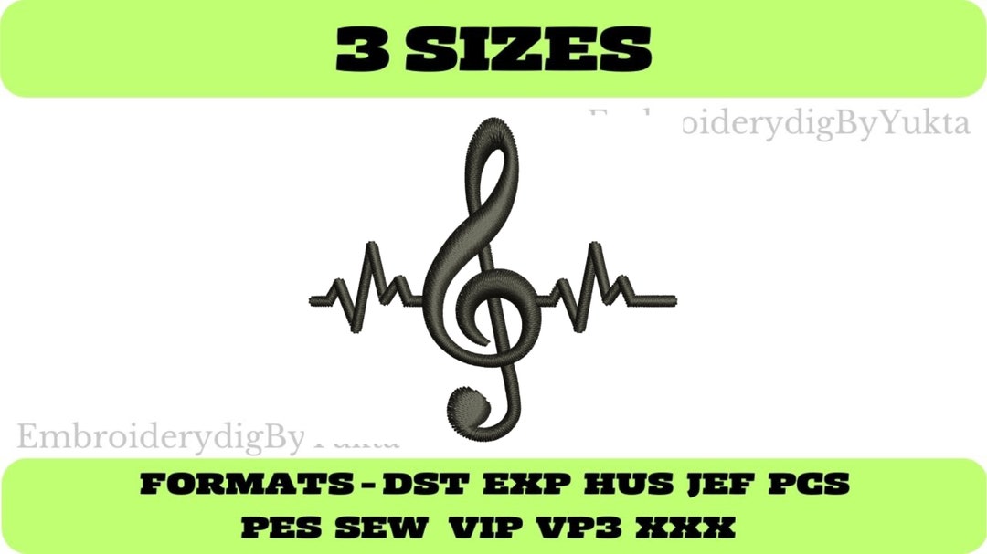 Treble Clef Heartbeat Embroidery Design, Treble Clef Heartbeat Pes File ...