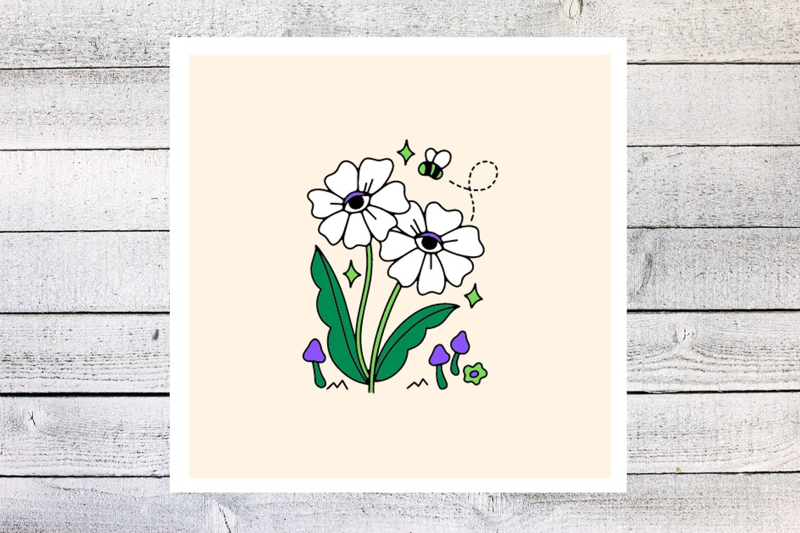 Trippy Flowers Sticker, Simple Flower Design Sticker for Laptops ...