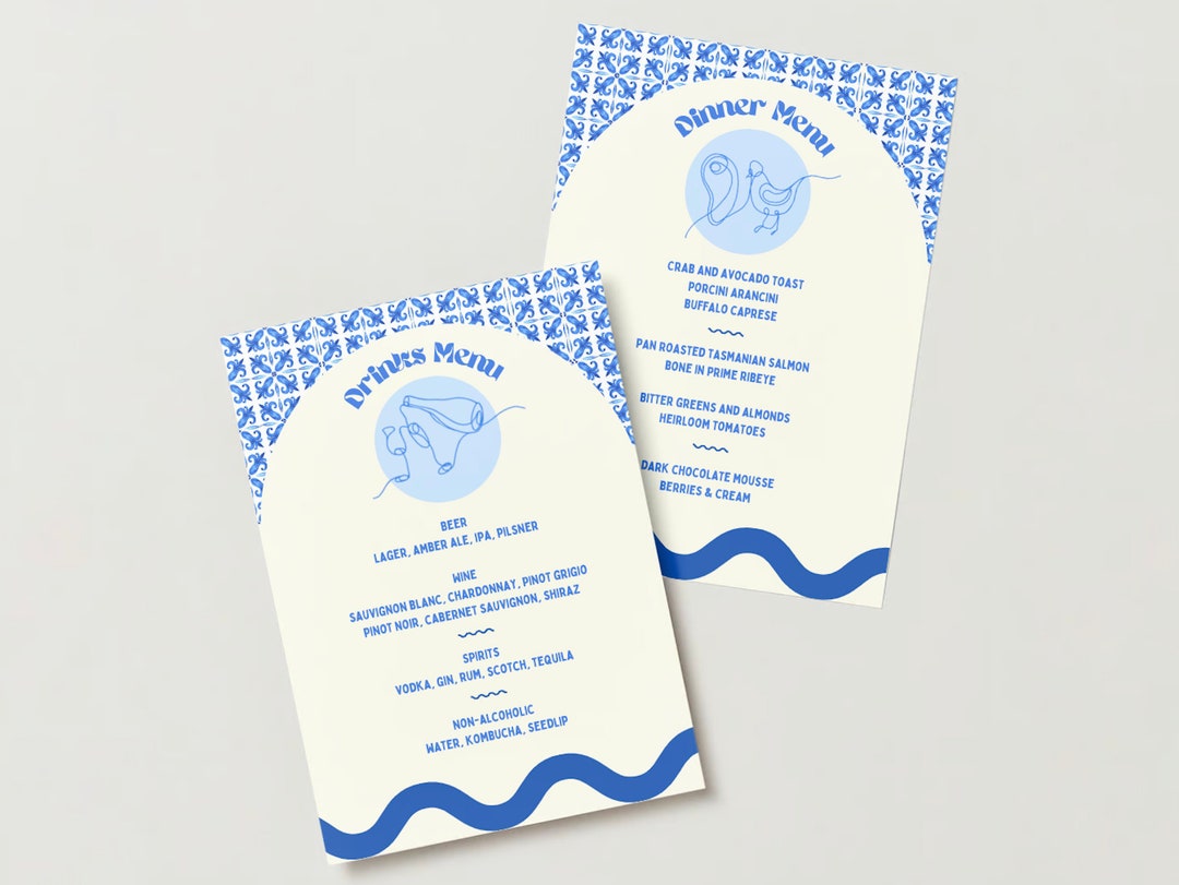 Italian Wedding Menu Template | Santorini Italy Dinner Drinks Menu ...