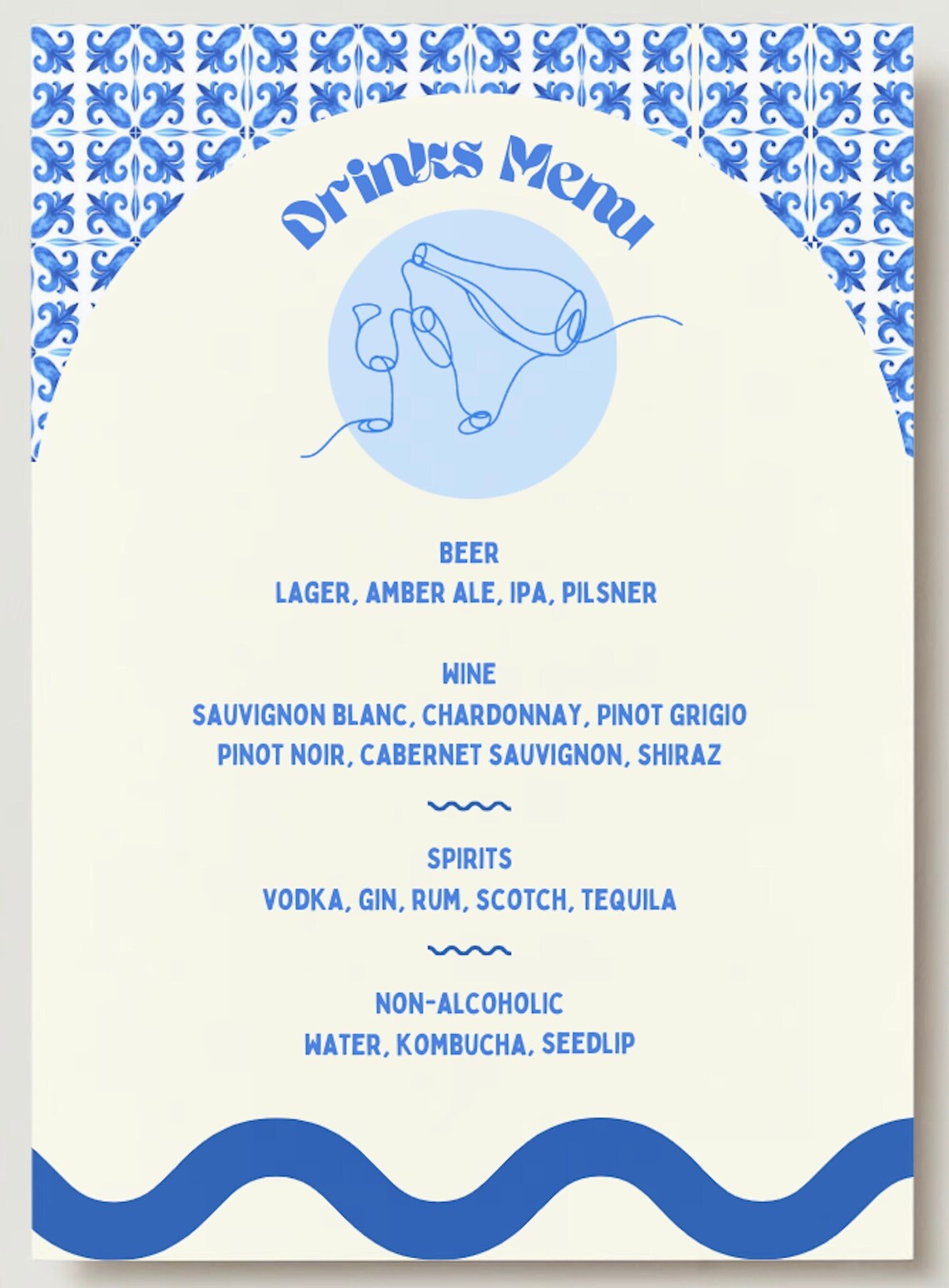 Italian Wedding Menu Template | Santorini Italy Dinner Drinks Menu ...