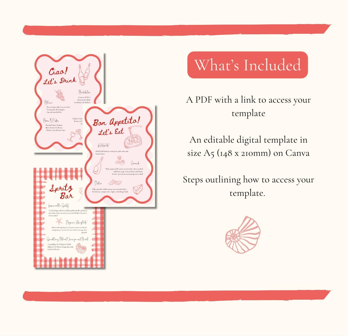 Menu, Italian Dinner Party Wedding, European, Mediterranean Vibe, Hand ...