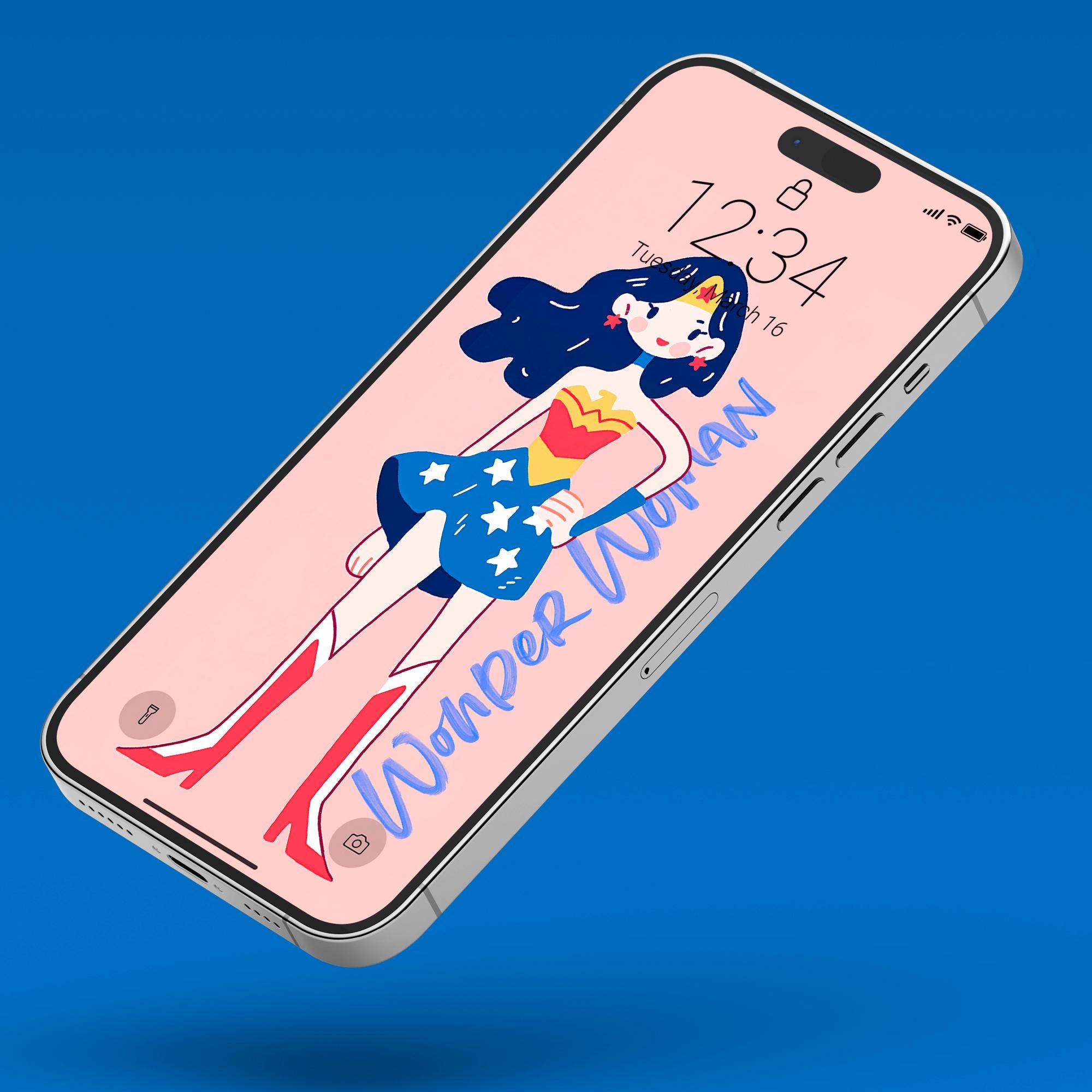 Wallpaper Wonder Woman Kids Drawing Style, Pink & Heroic Phone ...