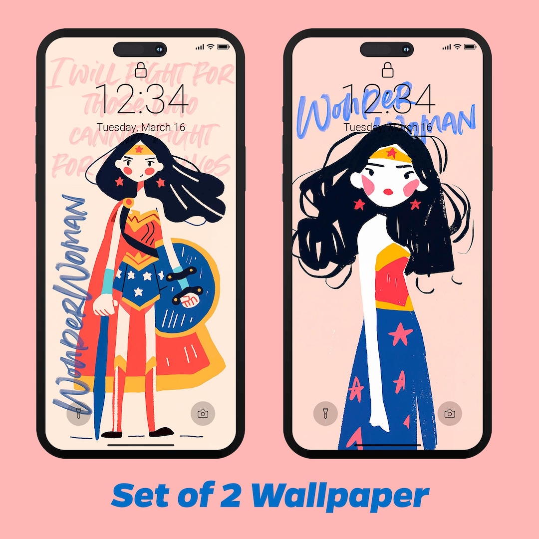 Wallpaper Wonder Woman Kids Drawing Style, Pink & Heroic Phone ...