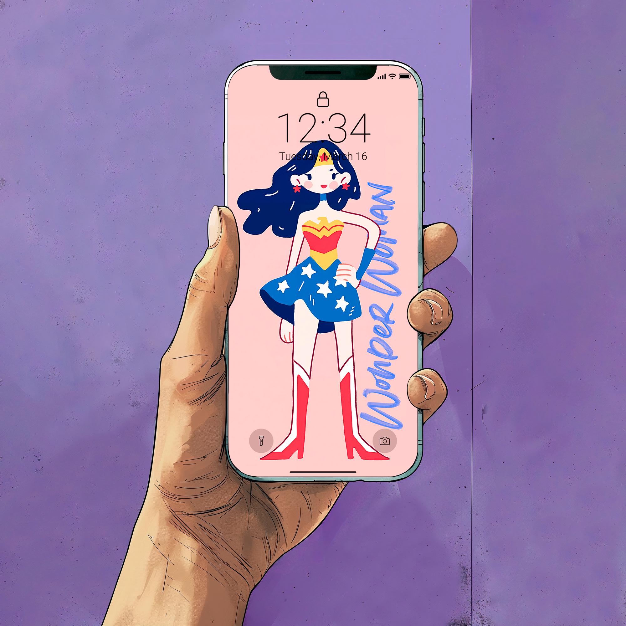 Wallpaper Wonder Woman Kids Drawing Style, Pink & Heroic Phone ...