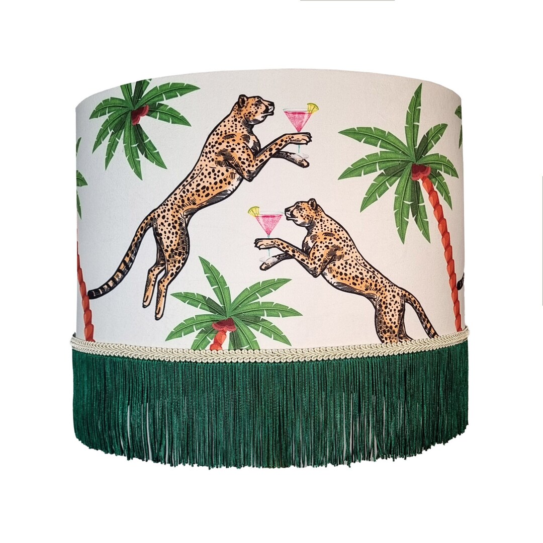 Fringed Large Leopard Lamp Shade, Cheetah Decor, Tassel Light, Leopard ...